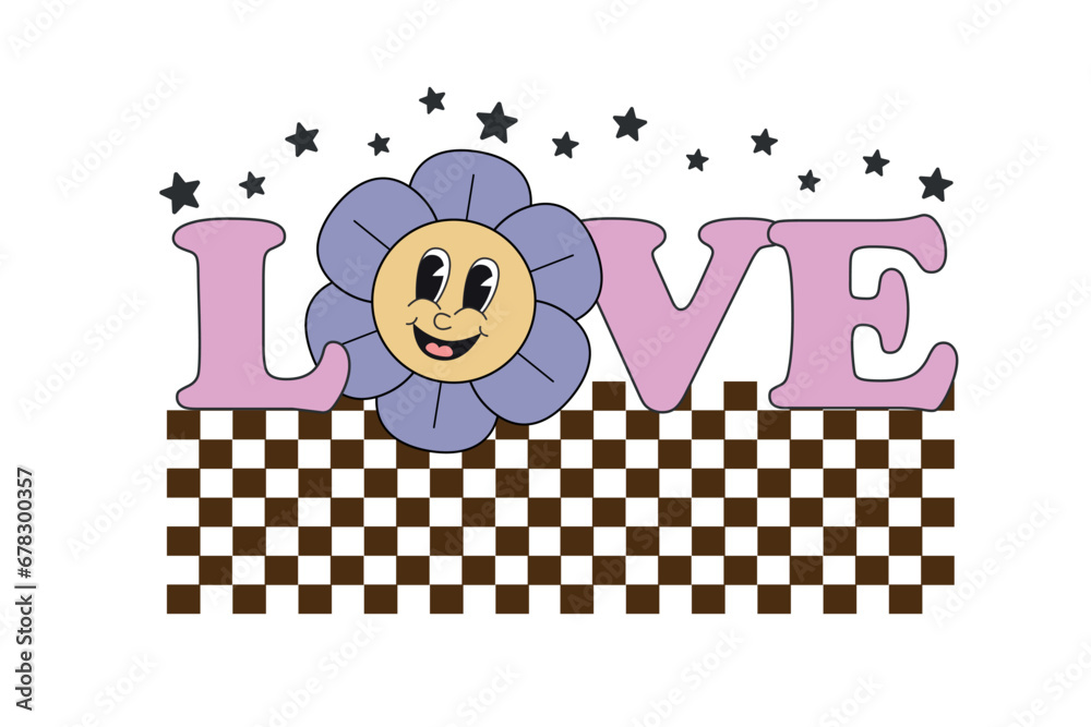 Groovy lovely posters with hearts character. Love concept. Funky ...
