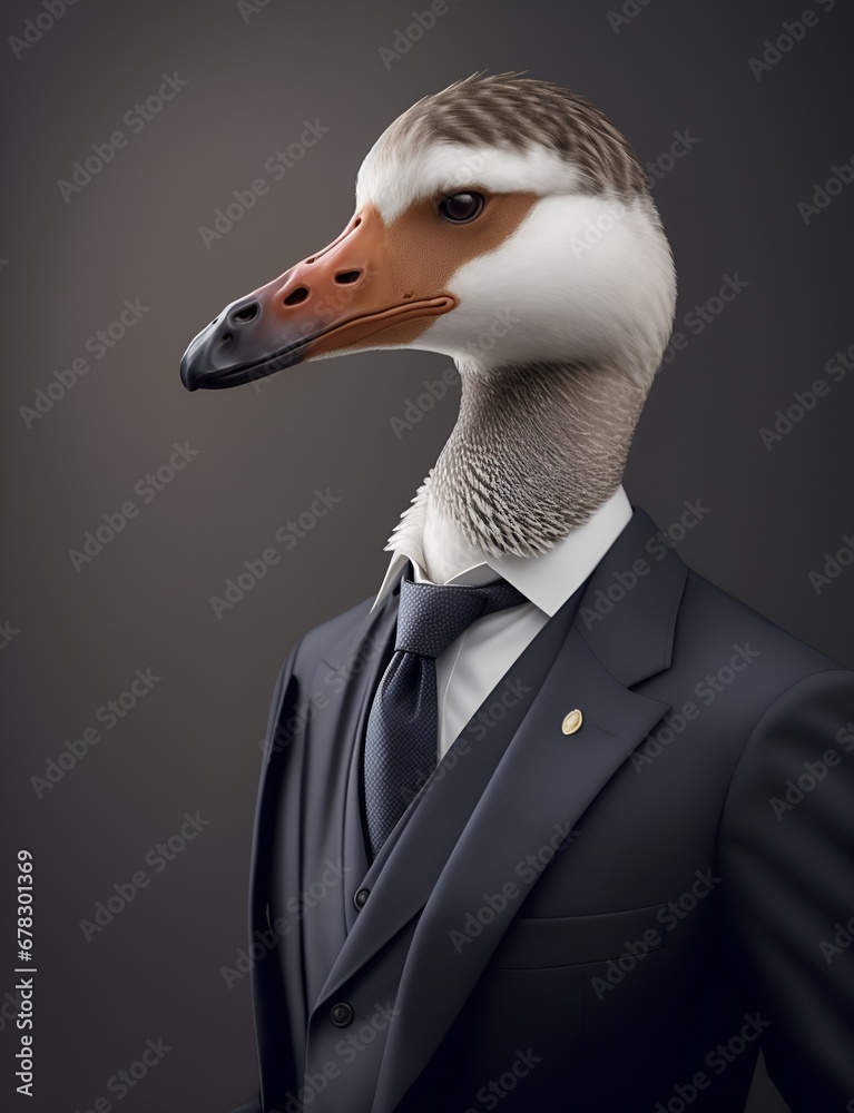Goose is dressed elegantly in a suit with a lovely tie. An ...