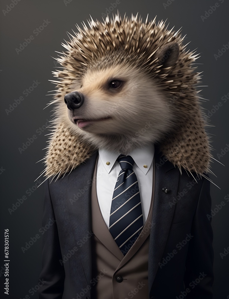 Porcupine is dressed elegantly in a suit with a lovely tie. An ...