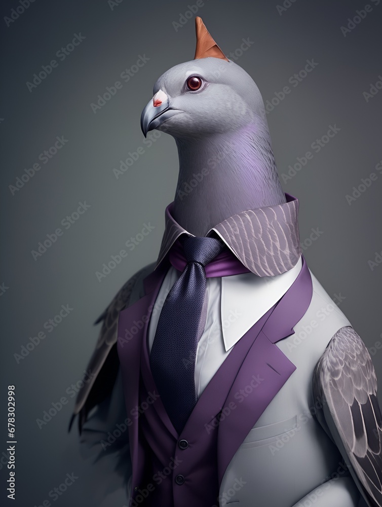 Pigeon is dressed elegantly in a suit with a lovely tie. An ...