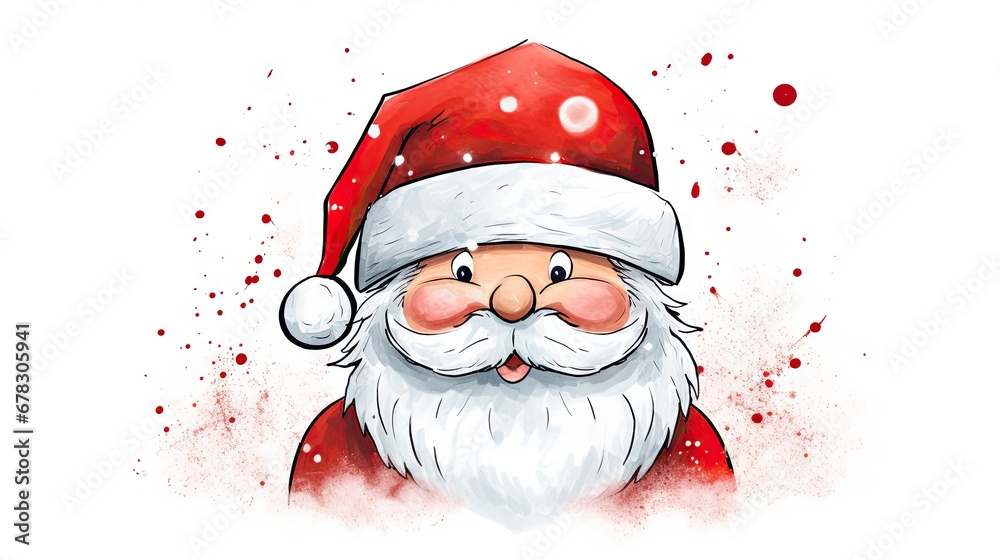 a watercolor drawing of a santa clause wearing a red hat and holding ...