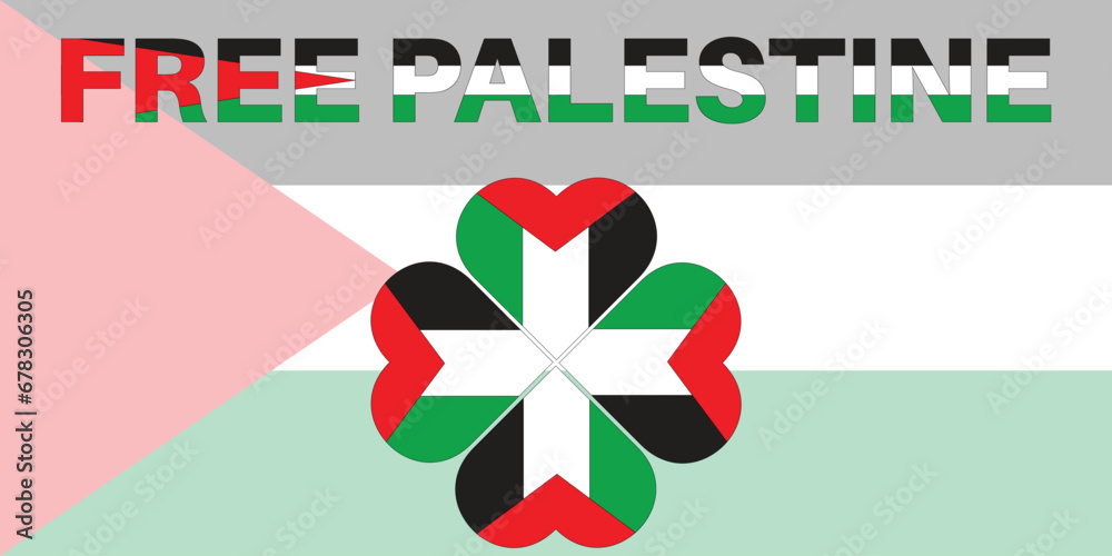Free Palestine text banner with floral flag heart. Vector illustration ...