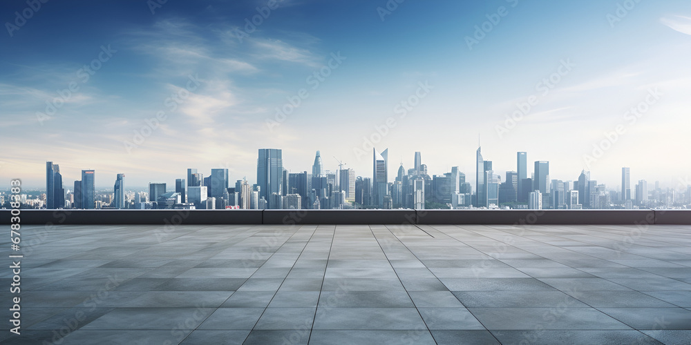 Road ground and modern architectural landscape skyline of city ...
