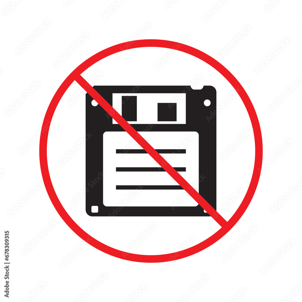 Forbidden floppy disk icon. No floppy disk vector sign. Prohibited disc ...