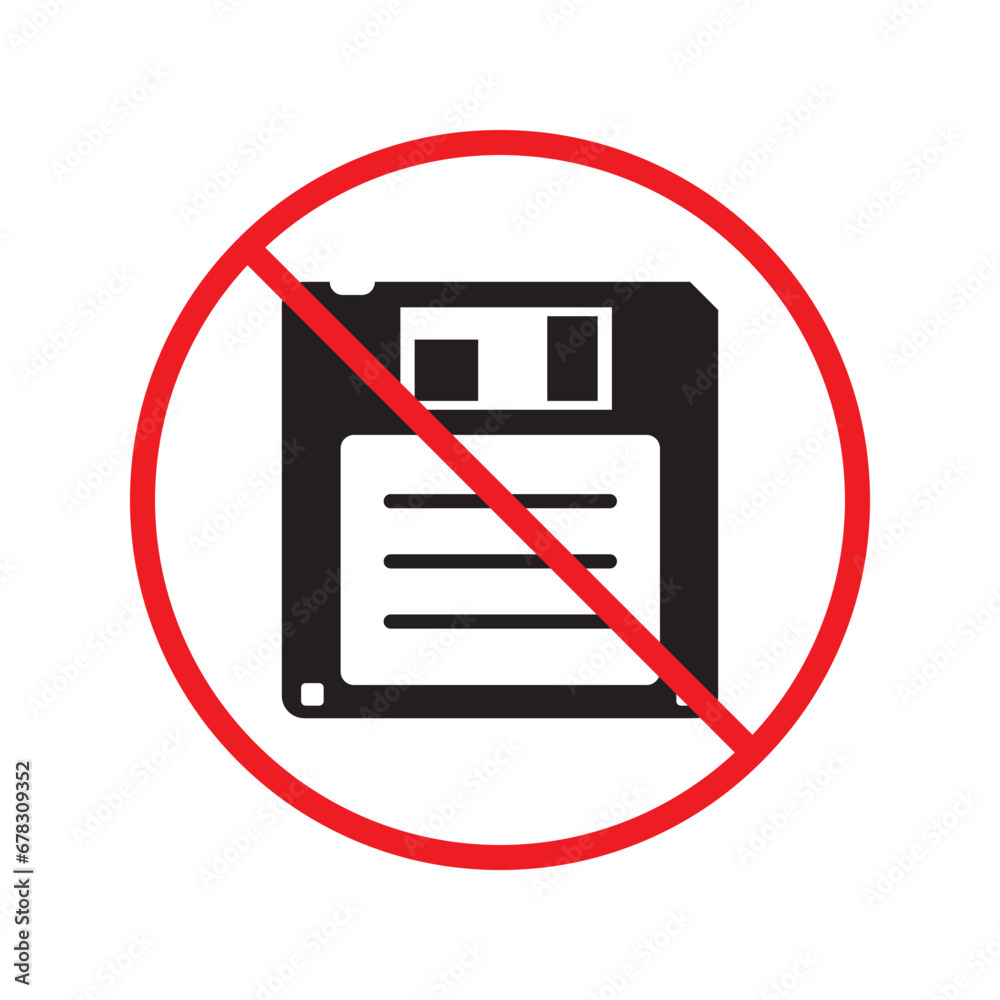 Forbidden floppy disk icon. No floppy disk vector sign. Prohibited disc ...