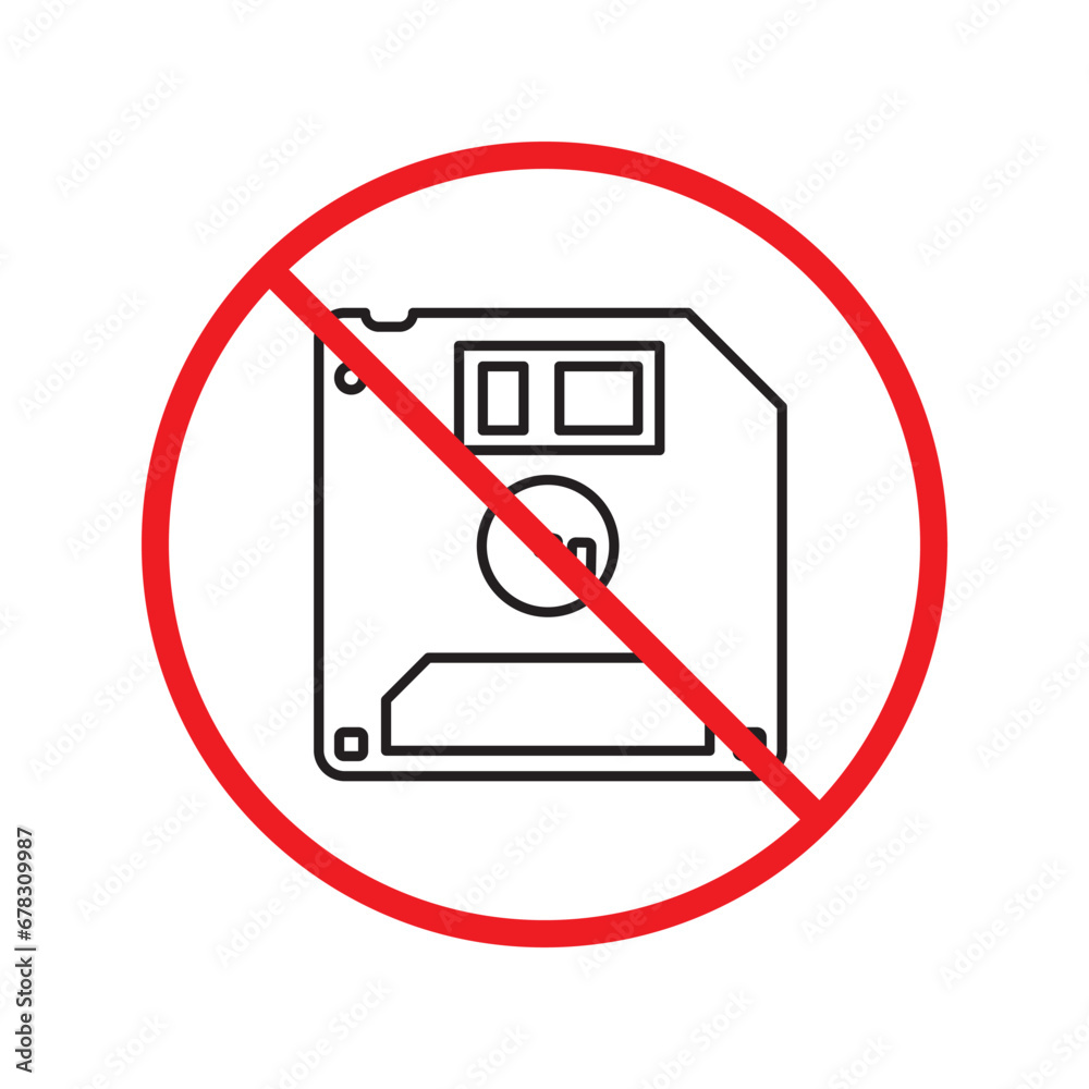 Forbidden floppy disk icon. No floppy disk vector sign. Prohibited disc ...