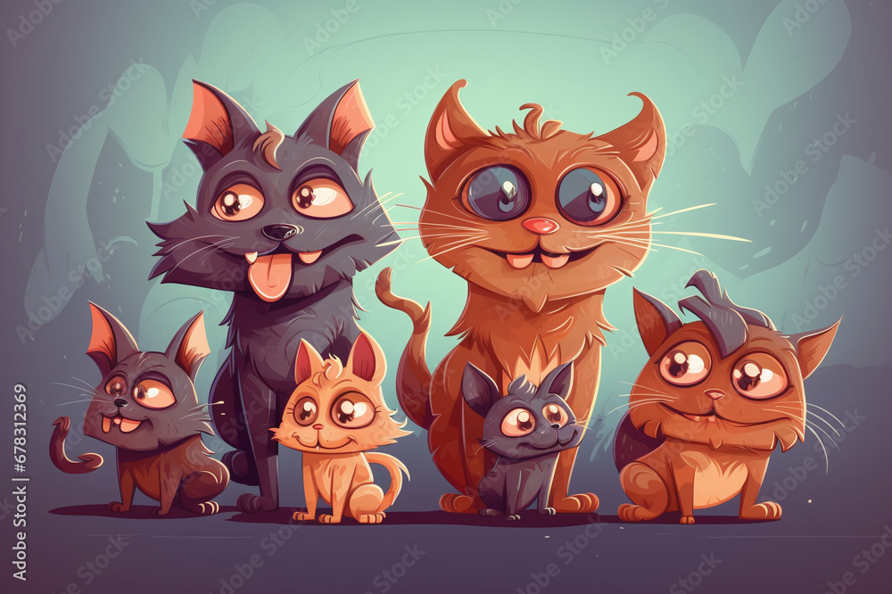 Illustration with a variety of cat characters, from playful to funny ...