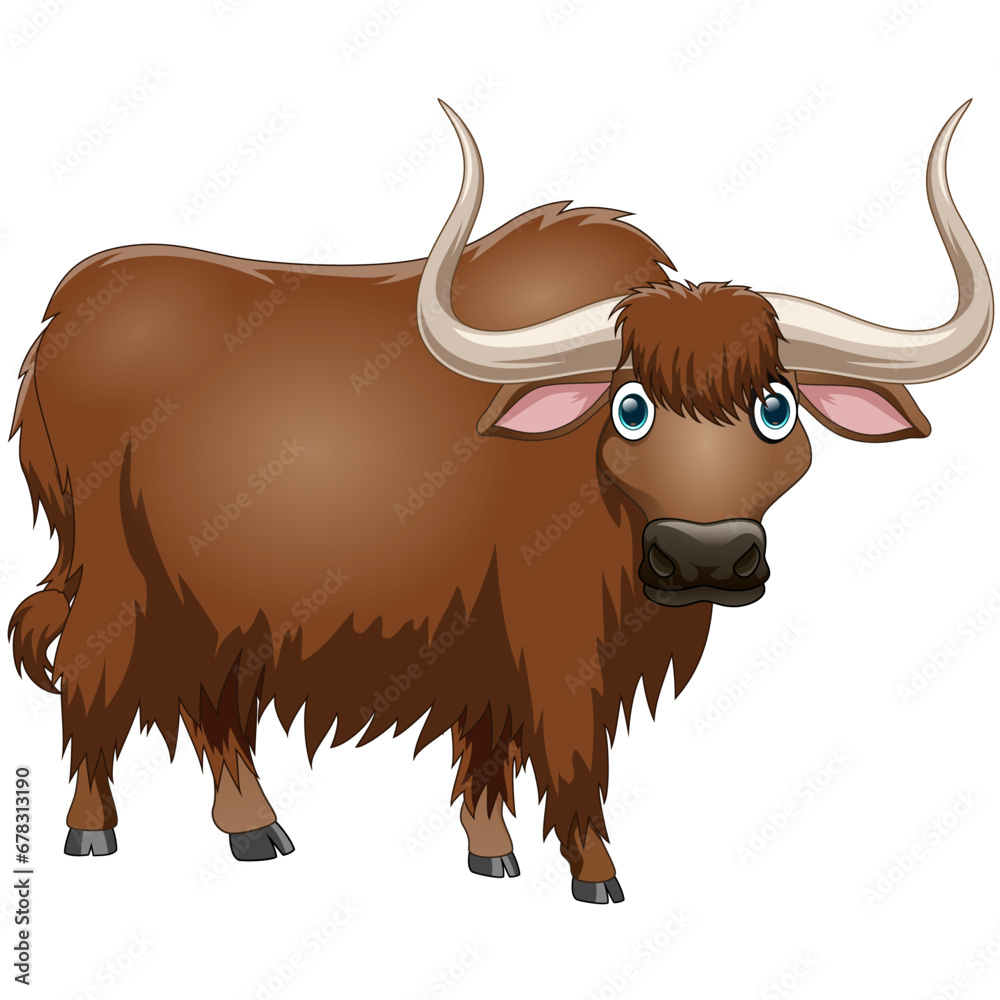 Cute yak cartoon on white background. Vector illustration of Cartoon ...