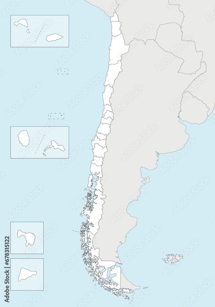 Vector blank map of Chile with regions and territories and ...