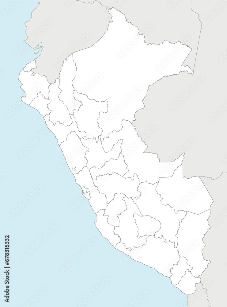 Vector blank map of Peru with departments, provinces and administrative ...