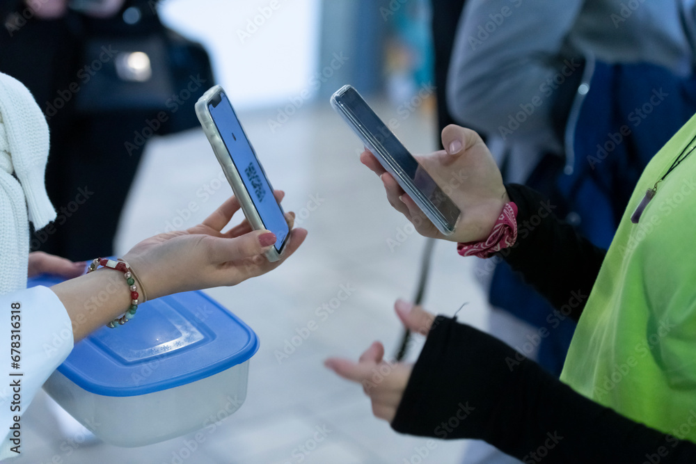 Event QR code ticket scanning. Businessman registering for a business ...