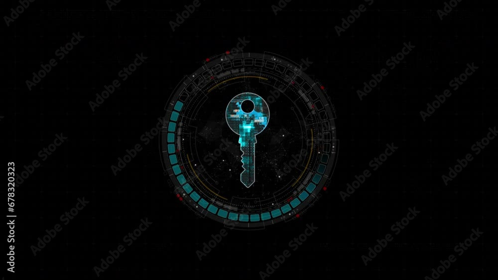 Motion graphic of Blue digital security key logo and circle futuristic ...