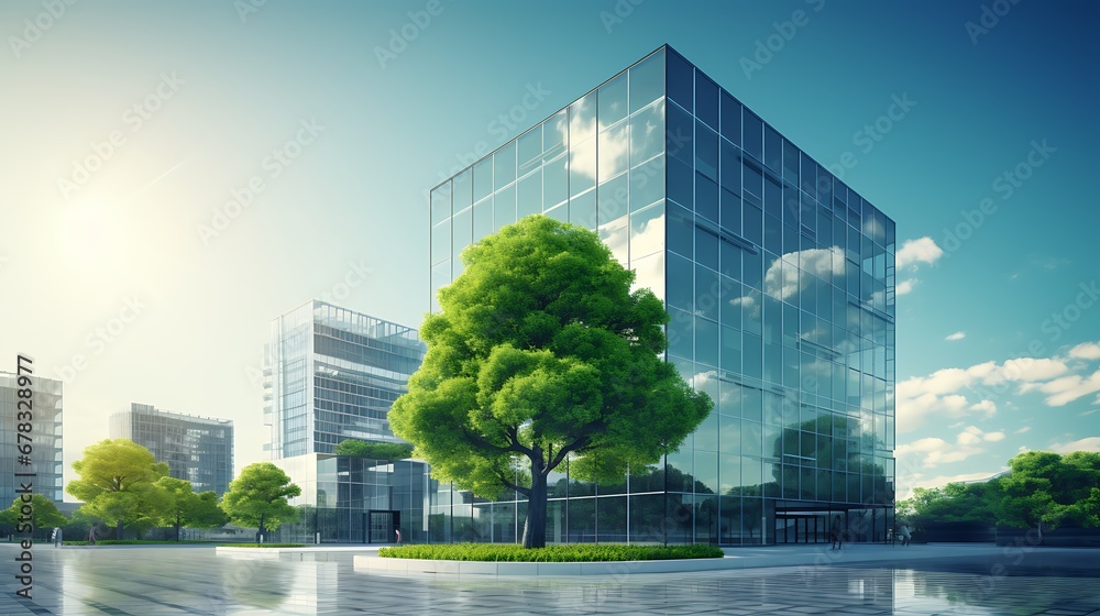 Eco-friendly building in the modern city. Sustainable glass office ...