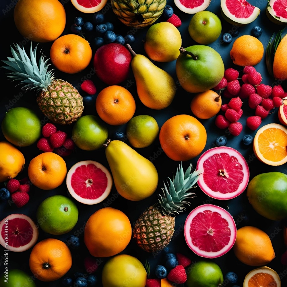 lots of different types of fruits are shown here, including oranges ...