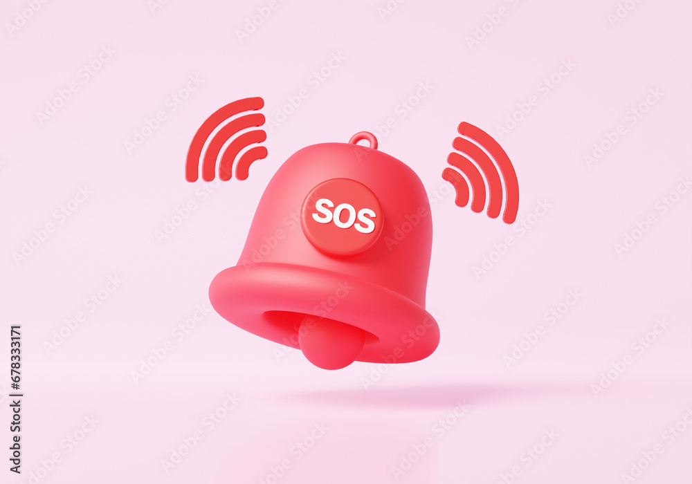 Notification bell red alert SOS help service on pink background ...