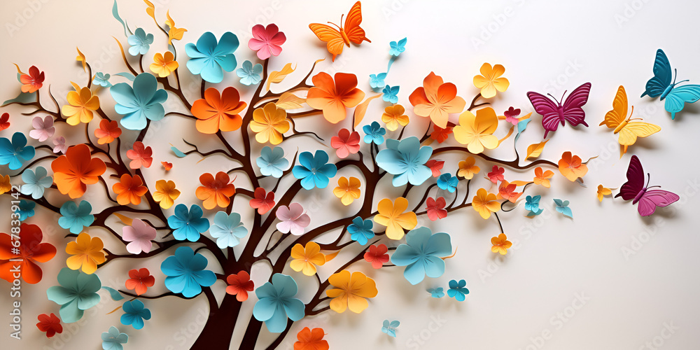 Butterfly tree on the white background, Colorful Tree, Decorative Tree ...