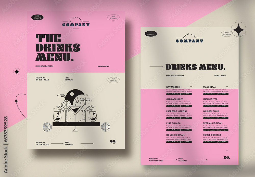 Pink Retro Cocktail Menu Stock Template | Adobe Stock