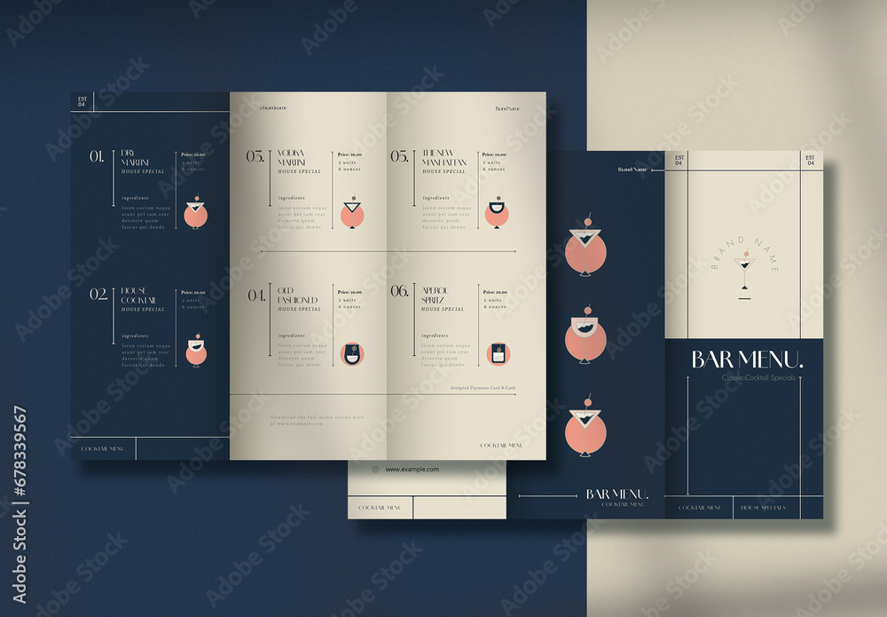Art Deco Trifold Cocktail Menu Stock Template | Adobe Stock