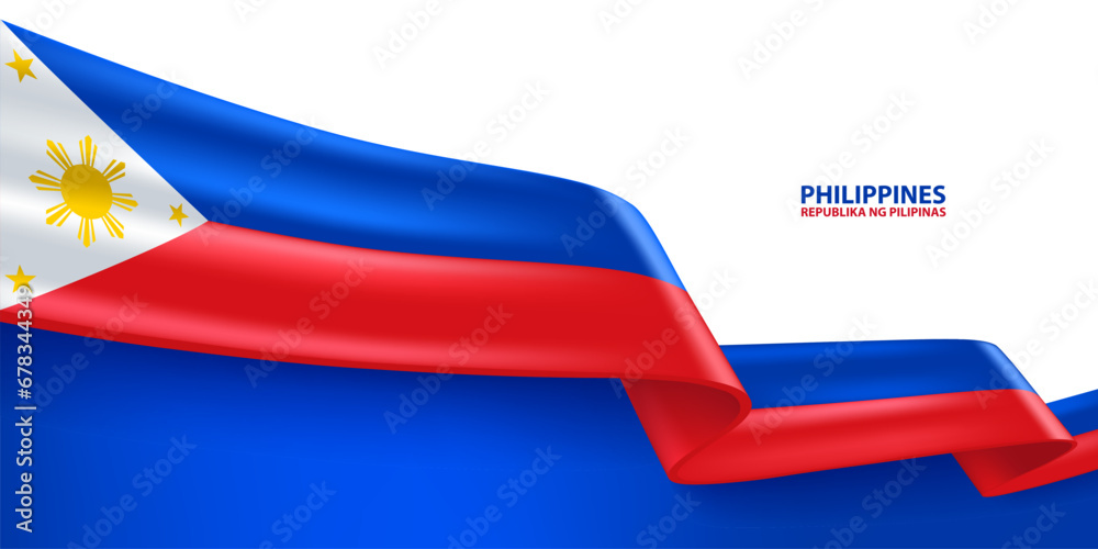 Philippines 3D ribbon flag. Bent waving 3D flag in colors of the ...