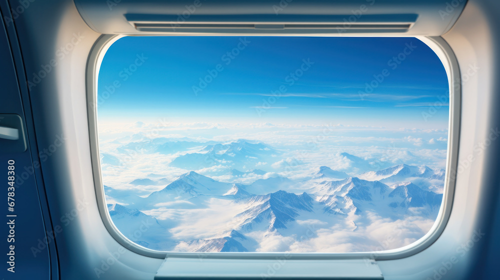 Plane windows, airplane portholes, air travel, aircraft cabin interior ...