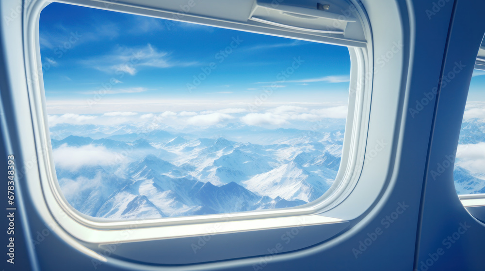 Plane windows, airplane portholes, air travel, aircraft cabin interior ...