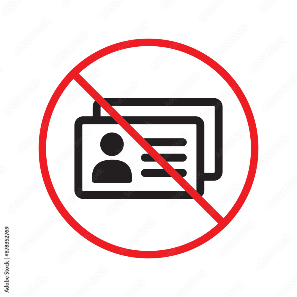 Forbidden ID card vector icon. Warning, caution, attention, label ...