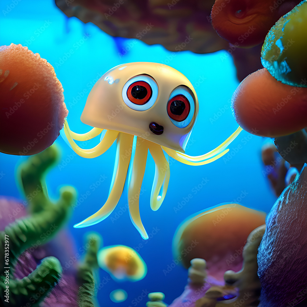 Cartoon smart cute jellyfish, ocean jellyfish cute illustration Stock ...