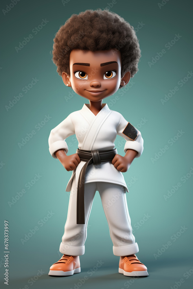 cartoon style young martial arts player boy in challenge pose for ...