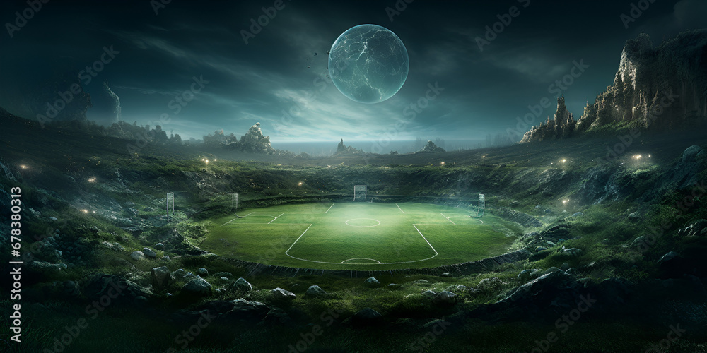 Fantasy Football Background, A dimly lit stadium with a soccer field ...