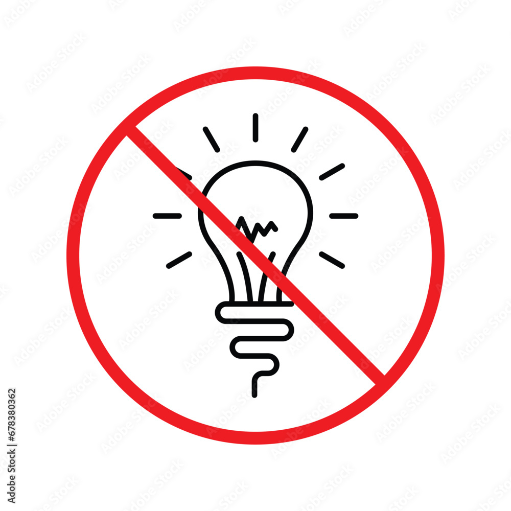 No bulb icon. Forbidden lamp icon. No idea vector sign. Prohibited ...