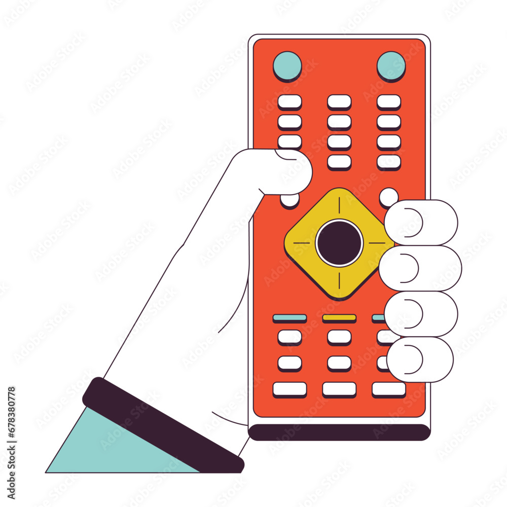 Push button remote control linear cartoon character hand illustration ...