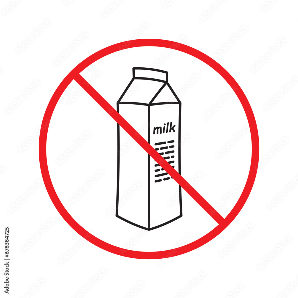 Forbidden milk vector icon. Warning, caution, attention, restriction ...