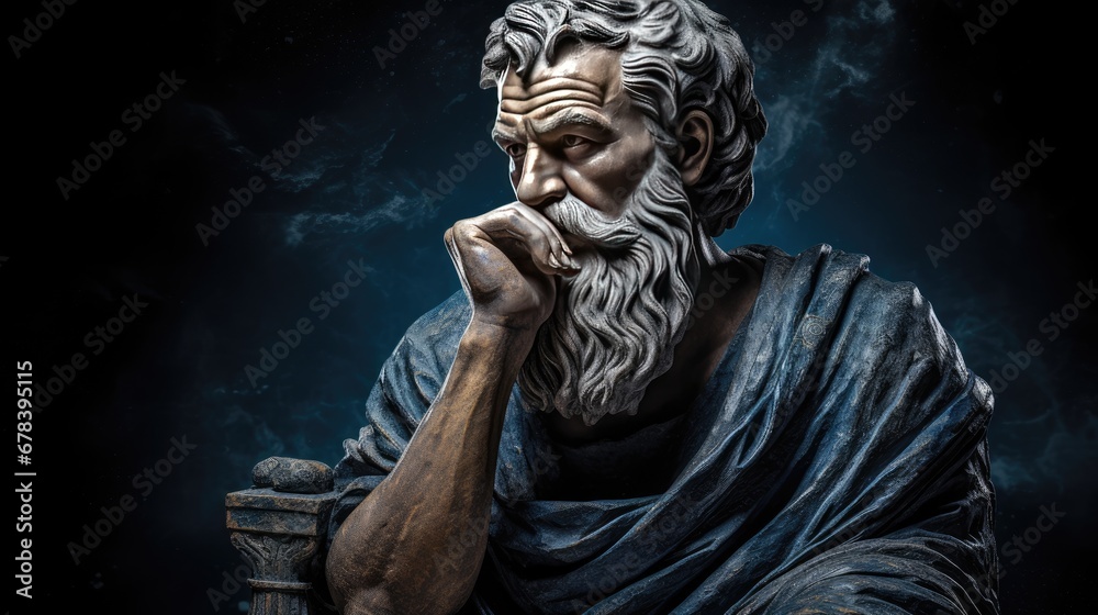 The figure of an elderly man sitting thoughtfully. Greek philosopher ...
