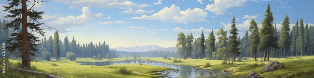 Summer landscape. Detailed forest scene. A serene, chilly landscape ...