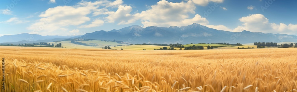Wheat field summer landscape. Detailed farm field scene. A serene ...