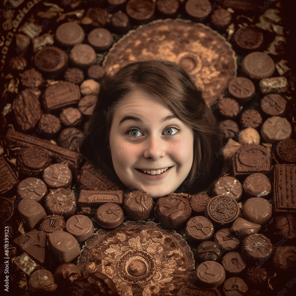 Fat body positive round face of a smiling woman and a lot of different ...