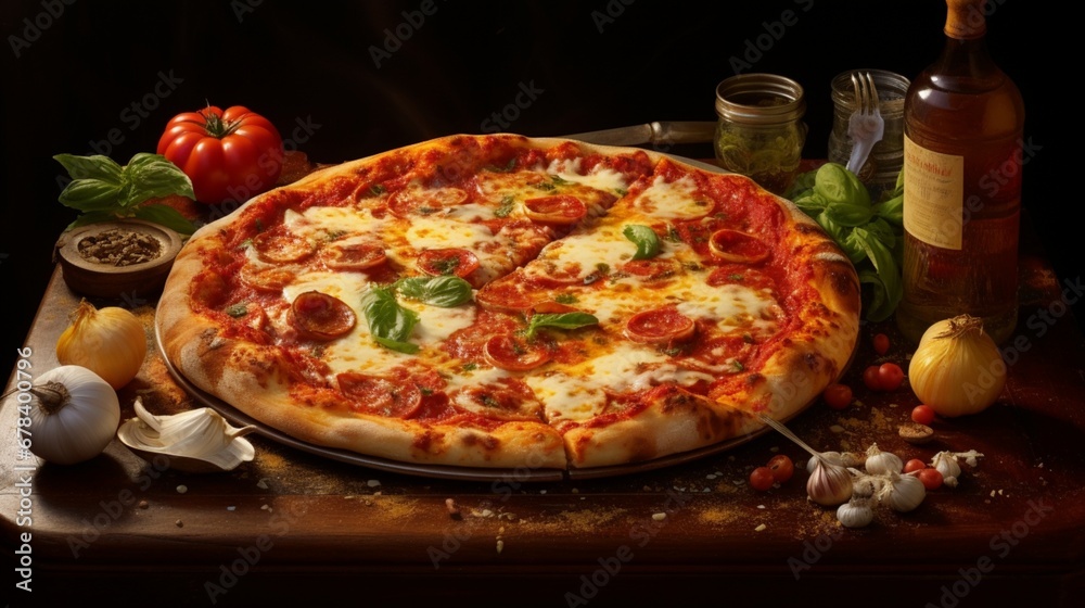 Foto de Present a highly detailed image of a pizza, with each ...