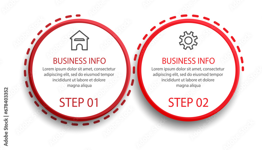 Simple 2 step infographic. color lines, symbols and text in one related ...