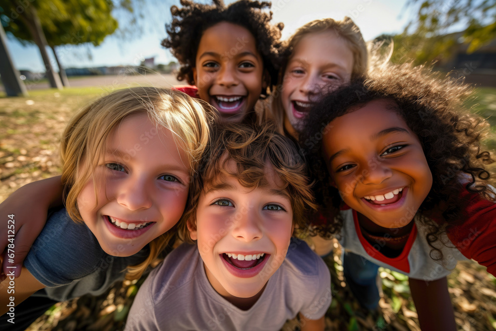 Generative AI illustration of multiracial group of joyful children ...