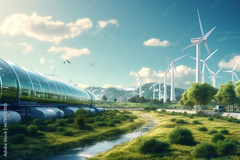 Green Hydrogen renewable energy production pipeline. Green hydrogen gas ...