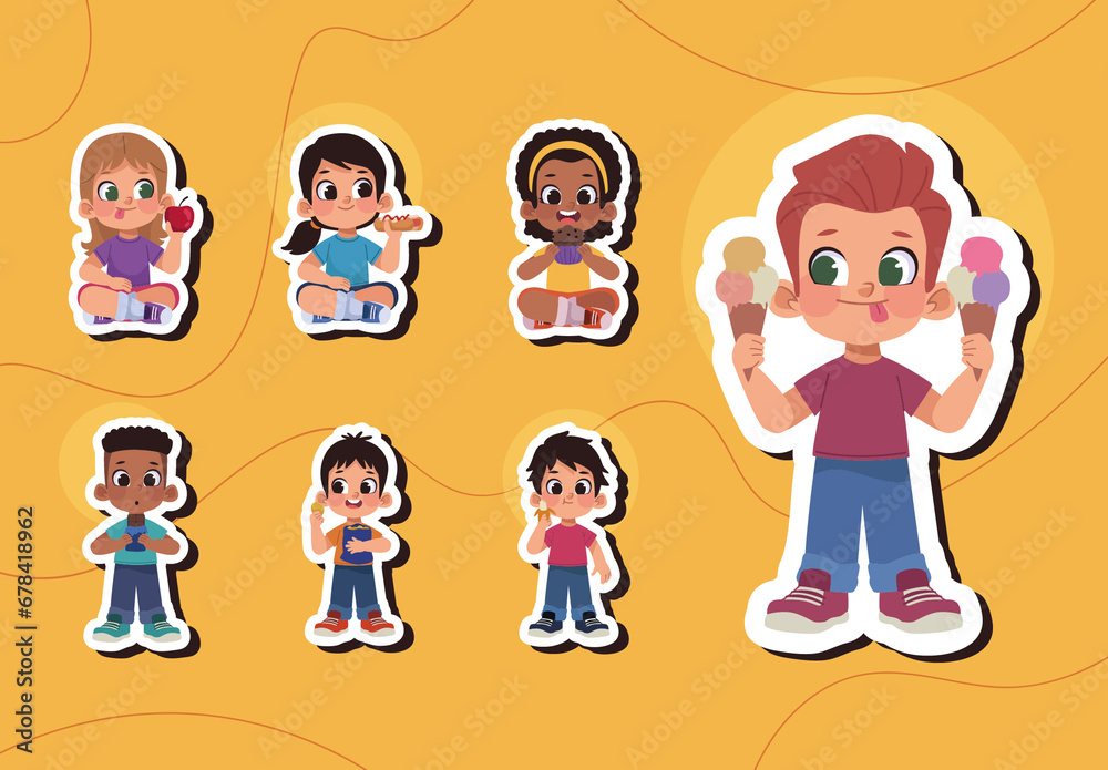 Kids Nutrition Sticker Sets Stock Template | Adobe Stock