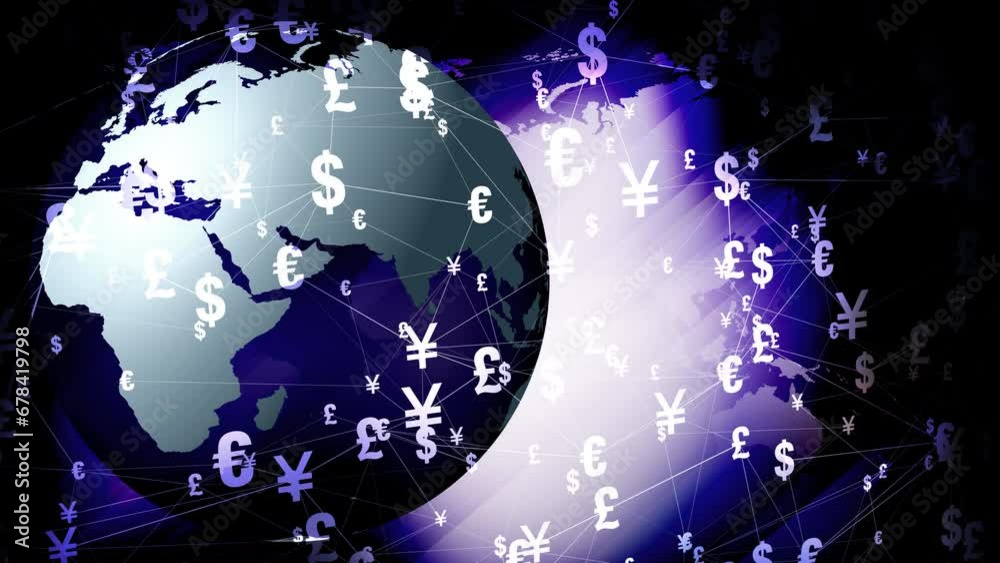 Global news circulation interconnected composition of currency symbols ...