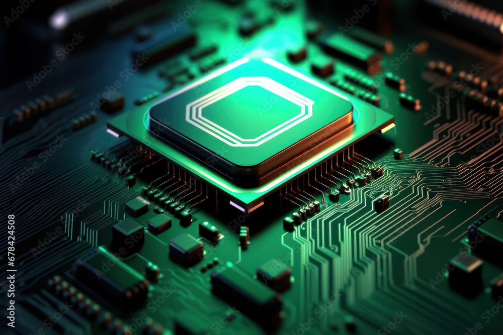 Electronic circuit board featuring a technology backdrop, illustrating ...