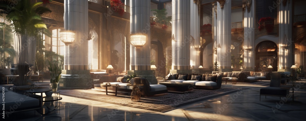 A realistic and well-lit image showcasing the interior of a luxury ...