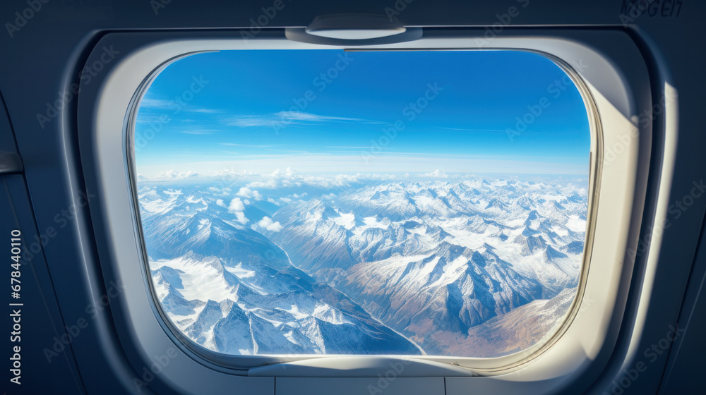 Plane windows, airplane portholes, air travel, aircraft cabin interior ...