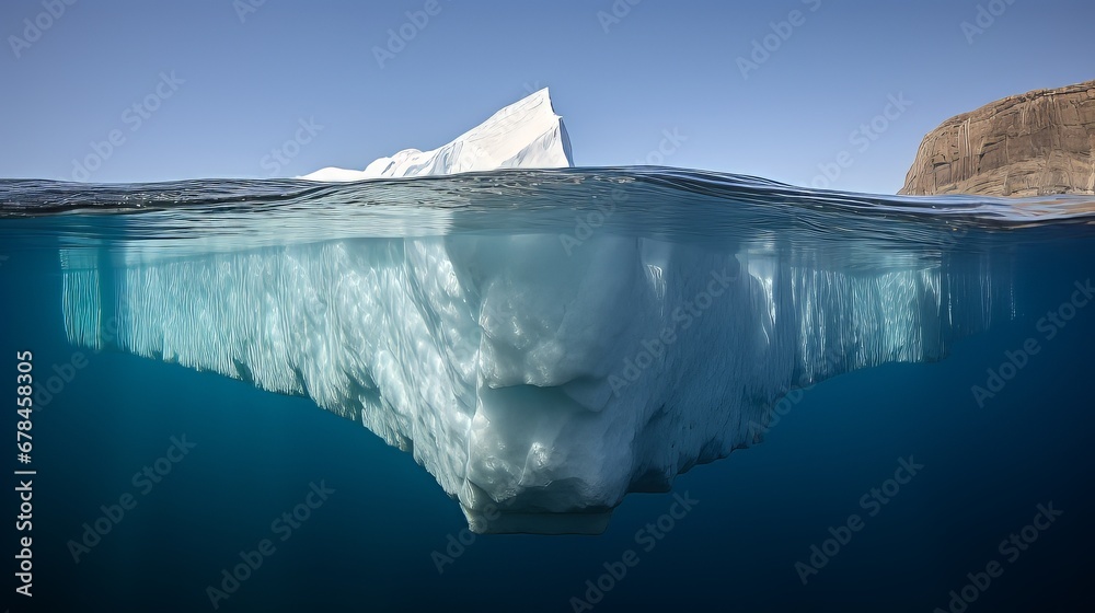 Iceberg in the ocean with a view under water. Crystal clear water ...