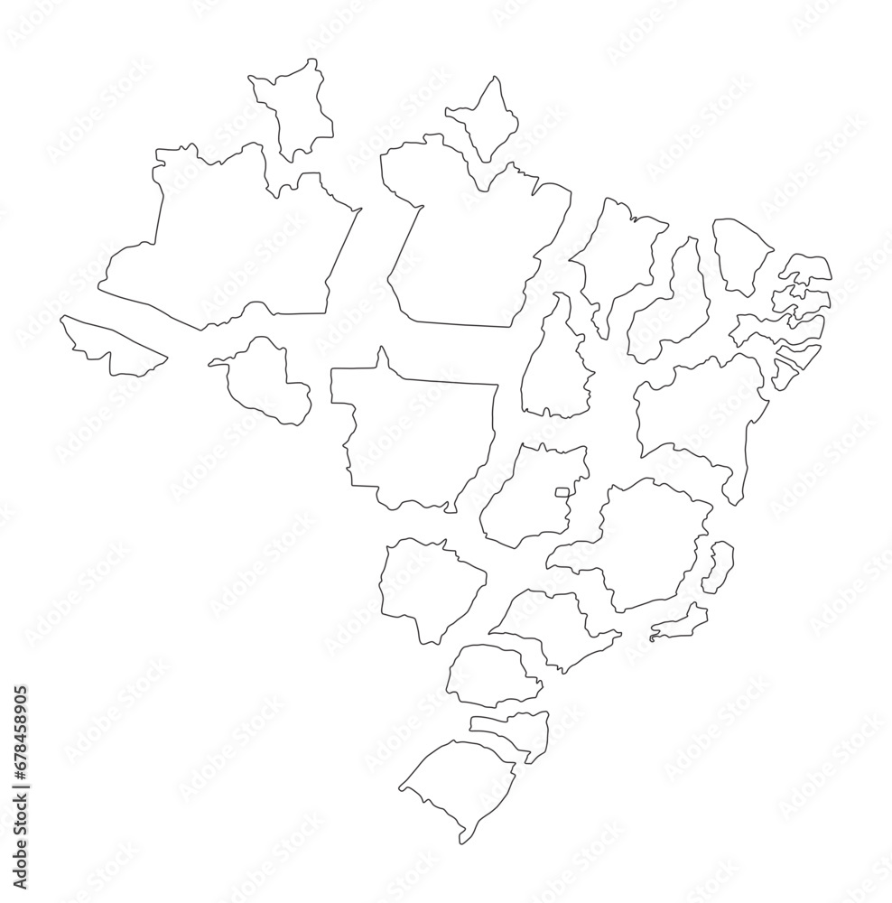 Poster brazil map labelled, federative districts of brazil, brazil ...