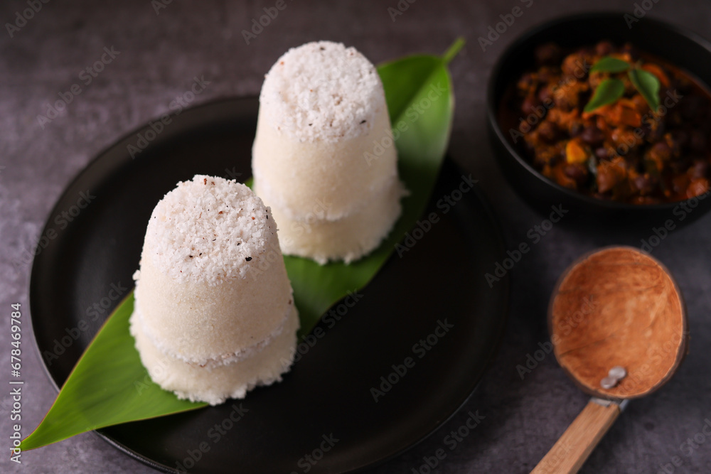 Popular South Indian breakfast puttu / pittu made of rice flour and ...