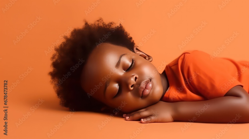 Cute afrikan's little boy lying on floor sleeping with closed eyes in ...