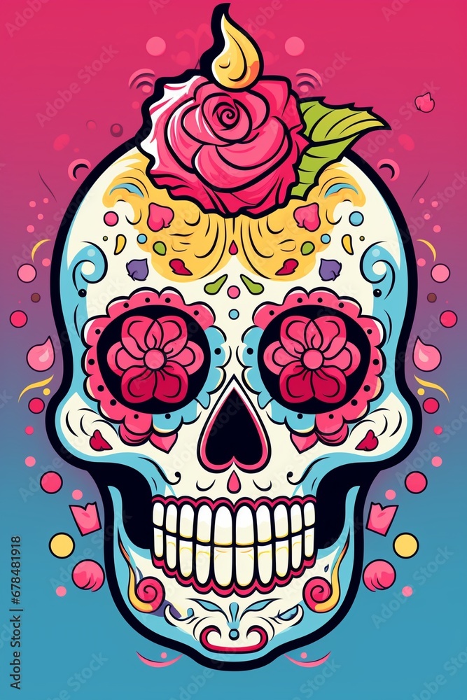 Sugar skull, pink and purple, Day of the Dead, Dia de los Muertos ...